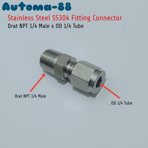 Jual SS304 Fitting Connector drat NPT 1/4 Male x OD 1/4 Tubing ...