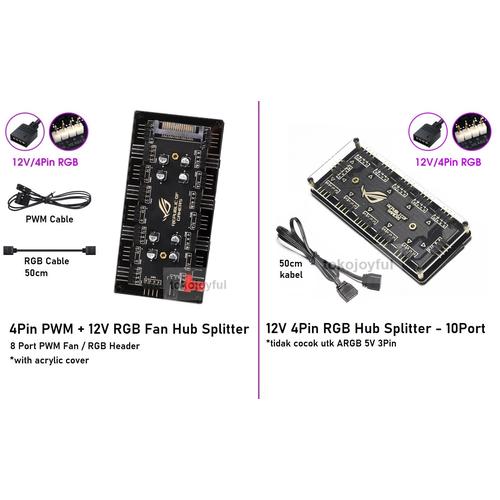 Jual 4Pin PWM + 12V RGB 4Pin HUB Splitter 10 port for ASUS GIGABYTE ...