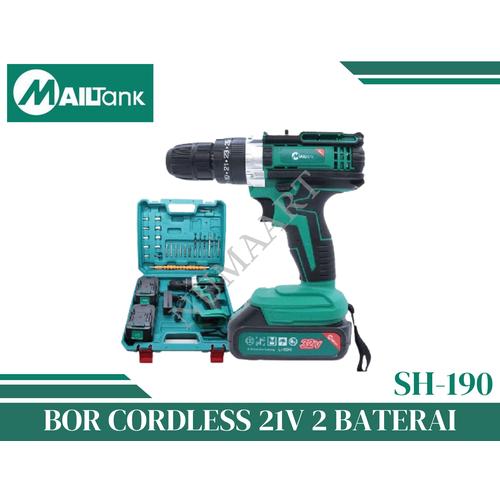 Jual MAILTANK SH190 / MESIN BOR CORDLESS DRILL 21V 10MM 2 BATERAI BONUS ...