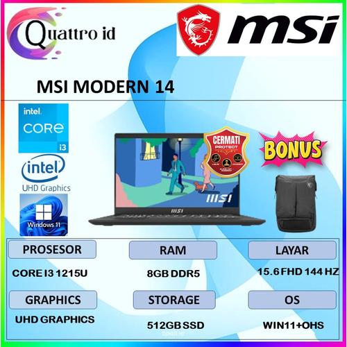 Jual Msi Modern 14 i3 1215 Ram 8GB 512GB W11+OHS 14.0FHD Blit IPS ...