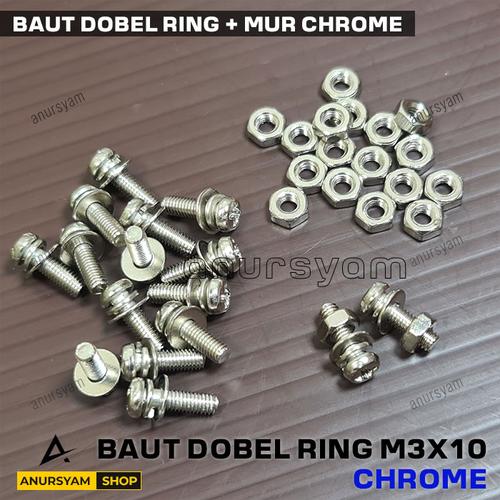 Jual Baut JP M3x10 Dobel Ring Chrome Asli / Baut Dobel Ring M3 x 10 ...