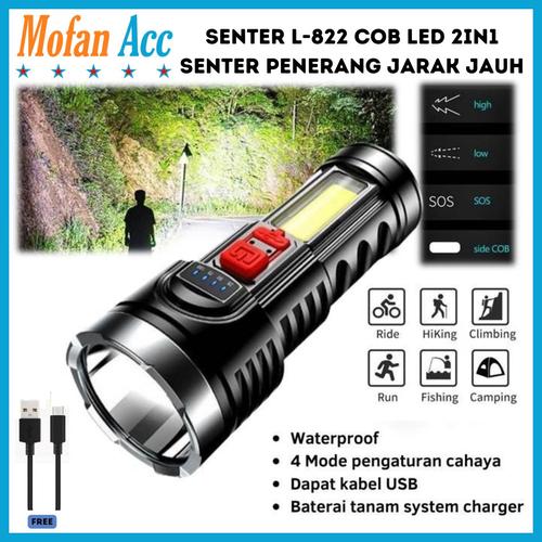 Jual Senter Portable L-822 COB LED 2in1 Recharge Super Terang Jarak ...