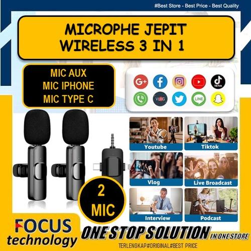 Jual Mic Wireless Clip On 3 in 1 Lightning, Type C, 3.5mm Jack DUAL - 3 ...
