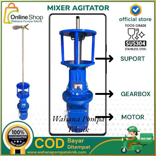 Jual Agitator Mixer Kimia SS304 0,75KW 1HP 3Phase 4P With Gearbox ...