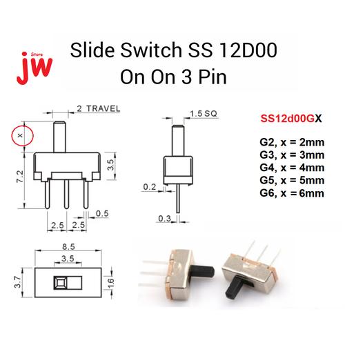Jual 2 Buah SS12D00 SS12D00G2 SS12D00G3 Saklar Geser Mini Slide Switch On Off 3 Pin 2 Way SPDT ...