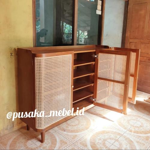 Jual lemari rak sepatu sendal rotan kayu jati, lemari rak kayu ...