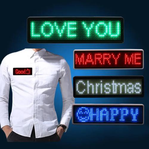 Jual name tag LED mini running text free setting custom DIY name badge ...