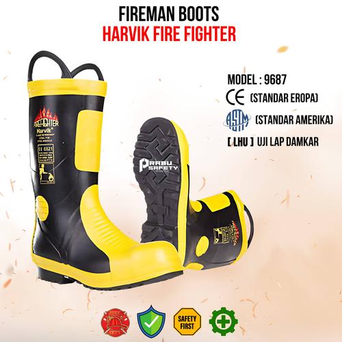 Jual Fireman Boots Harvik Model 9687L - Safety Boots Fire Fighter Steel ...