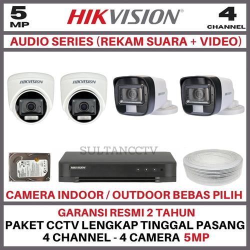 Promo PAKET CCTV FULL HIKVISION 5MP 4 CHANNEL 4 CAMERA KAMERA TURBO HD ...