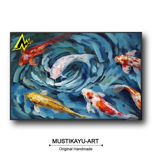 Jual lukisan abstrak modern ikan koi 80x100 cm frame dekorasi rumah ...