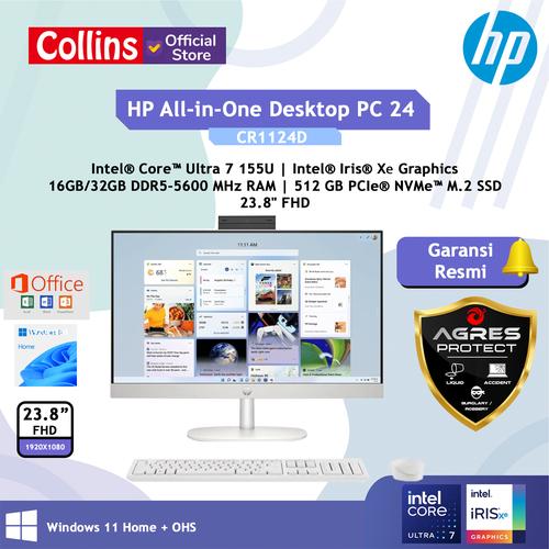 Promo HP All-in-One Desktop PC 24-CR1124D Ultra 7-155U 512GB Iris Xe 23.8" FHD W11 OHS - RAM ...
