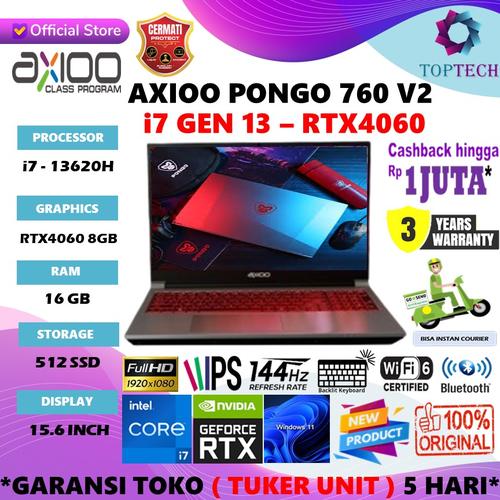 Promo Laptop Axioo Pongo 760 V2 - i7 13620H 16GB 512GB RTX4060 8GB 15 ...