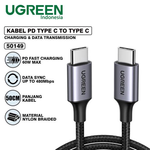 Jual UGREEN Kabel Data 50149 Nylon Braided TYPE C to TYPE C 60W 3A 50CM ...