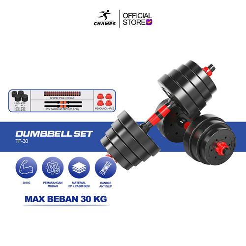 Promo CHAMPS Dumbbell Set Peralatan Fitness Barbel 10, 20, 30, 40 KG Adjustable Bisa Rubah Beban ...