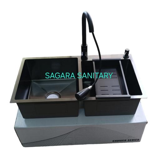 Jual kitchen sink 8245 black MUYA paket komplit set kran tarik panas ...