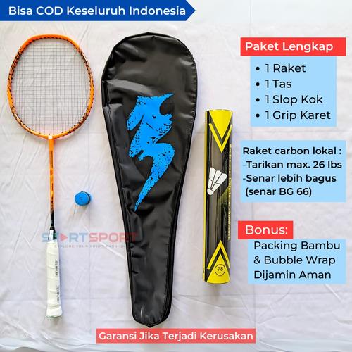 Jual Promo Raket Badminton Bulutangkis Carbon 26 lbs Lengkap Free Tas ...