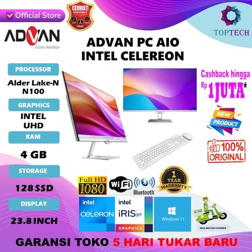 Promo Advan PC AIO | PC Desktop All In One N100 4GB 128SSD 23.8 FHD W11 ...