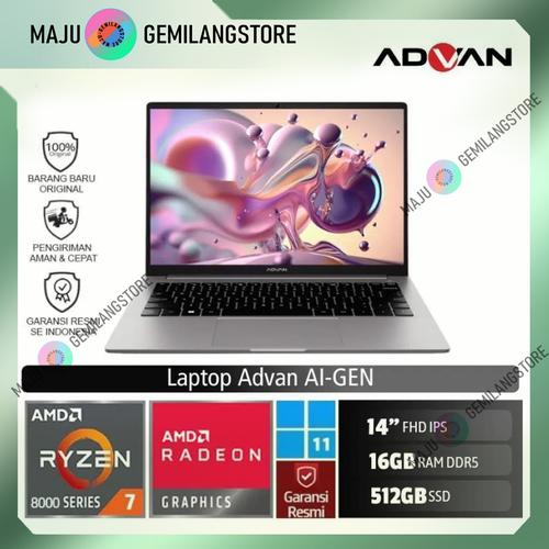 Jual Laptop Advan AI GEN 16/512 AMD RYZEN 7 8845HS Ram 16gb SSD 512gb OS win 11 HOME Garansi ...