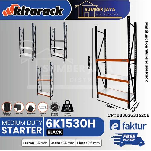 Jual Rak Gudang Kitarack Frame Hitam 600kg/Layer P:1500xL:600xT:3000mm ...