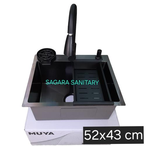Jual Kitchen sink 5243 black Muya paket kran tarik + pencuci gelas ...