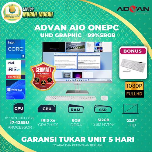 Promo PC AIO ADVAN All In One OnePC Core I7-1255U 8GB 512GB W11 23.8FHD ...