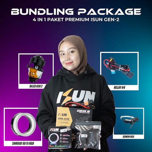 Promo ISUN Paket Bundling BILED GEN-2 dengan Shroud 5D I5-WRGB Demon ...