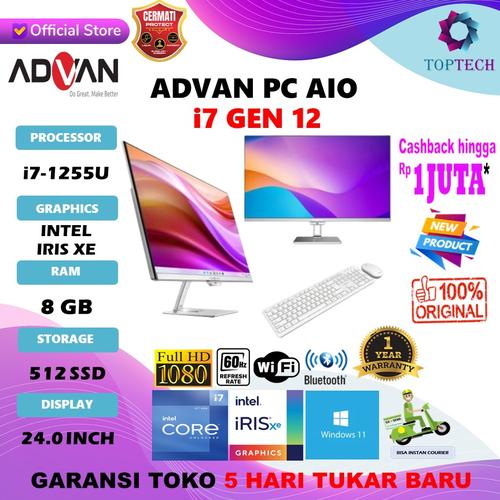Promo Advan PC AIO | PC Desktop All In One Core i7 1255U 8GB 512SSD 23. ...