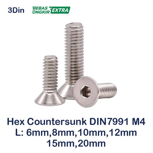 Jual Baut JF L M4 Stainless Steel DIN7991 Countersunk Hex Socket 6 8 10 12 15 20 M4x6 M4x8 M4x10 ...