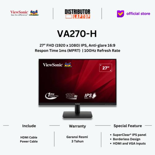 Promo Monitor Viewsonic VA270-H 27” FHD IPS 1ms 100Hz HDMI and VGA ...