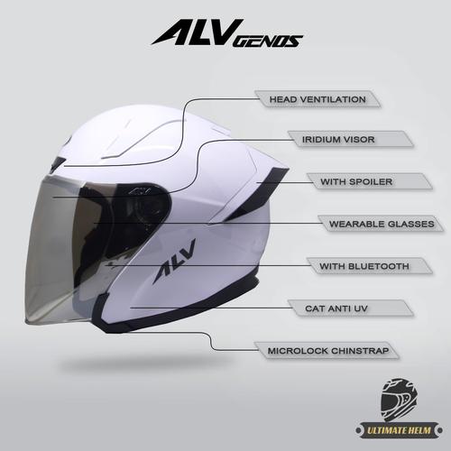 Promo HELM ALV GENOS VERSI BLUETOOTH HALF FACE STANDART SNI 100% ...