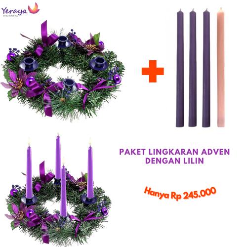 Jual 1 Paket Hiasan Krans Lingkaran Advent + 4 Lilin 30cm Tradional ...