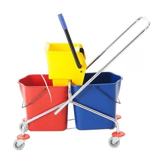 Jual Double Bucket Trolley Stainelss With Mop Wringer Side Press Ember ...