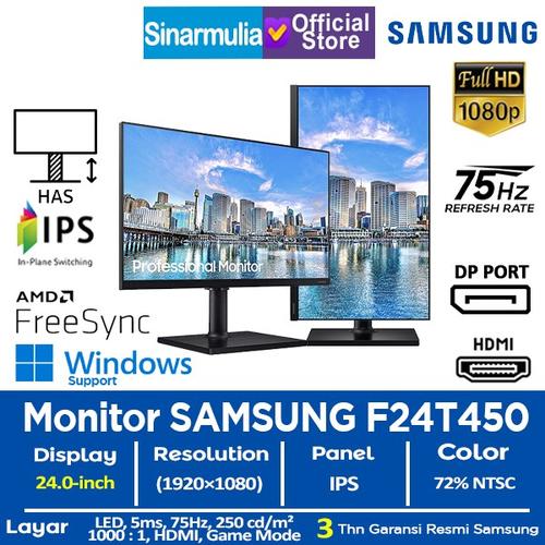 Promo Monitor LED Samsung F24T450 24" IPS 75Hz HDMI HAS FreeSync Cicil ...