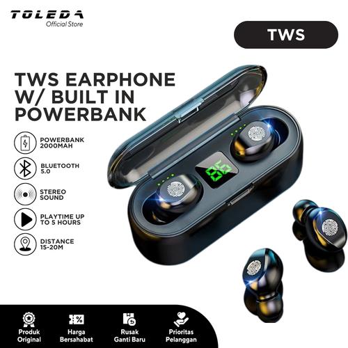 Jual Earphone Bluetooth TWS With Powerbank Extra Bass LED Battery ...
