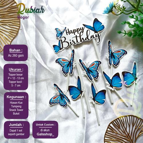 Jual Topper Cake Kupu Kupu Biru 1 set/Hiasan kue ulang tahun Happy ...