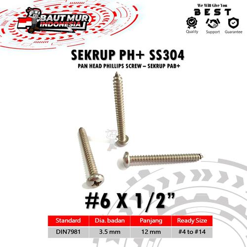 Jual TAPING SCREW SEKRUP PAB OBENG+ PAN HEAD PH+ STAINLESS SS304 #6X1/2 ...