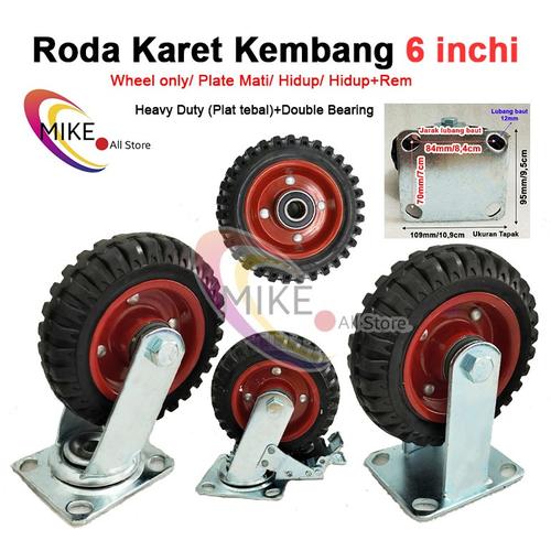 Jual Roda karet kembang 6 inch (Wheel only/Mati/Hidup/Rem) Heavy Duty ...