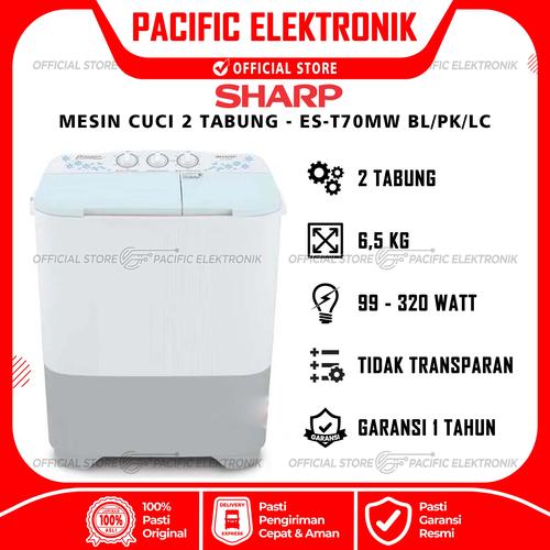 Jual Mesin Cuci Sharp Murah 2 Tabung 6.5Kg ES-T70MW-BL/PK/LC / 70MW ...