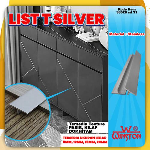 Jual List Lis T Silver Chrome 8 mm x 5 mm Panjang 300 cm 3 meter ...