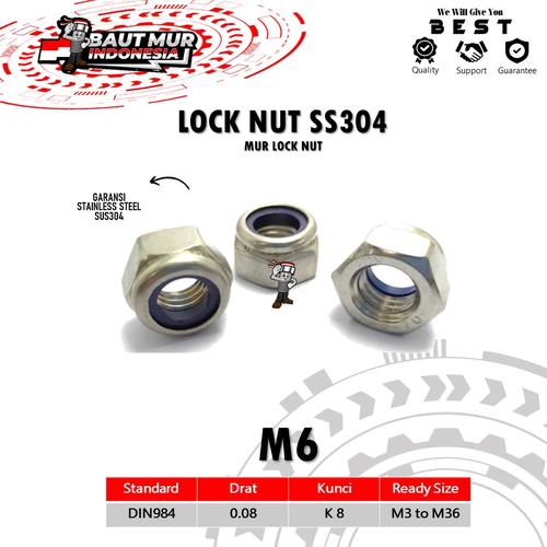 Jual LOCK NUT SS304 - MUR NYLON SS304 M6 ISI 10 PCS - Kab. Bekasi - BAUTMUR INDONESIA | Tokopedia