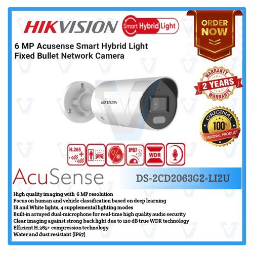 Jual DS-2CD2063G2-LI2U Hikvision 6MP Acusense Smart Hybrid Light Audio Bullet IP Camera ...
