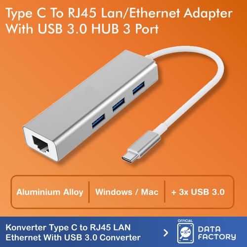 Jual Adapter USB Type C to LAN RJ45 + USB 3.0 Hub 3 Ports / Converter ...