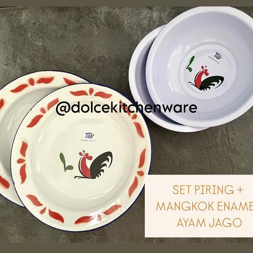 Jual DOLCE Set Piring Mangkok Baskom Enamel Seng Kaleng Jadul Ayam Jago - SET A - Kota Bandung ...