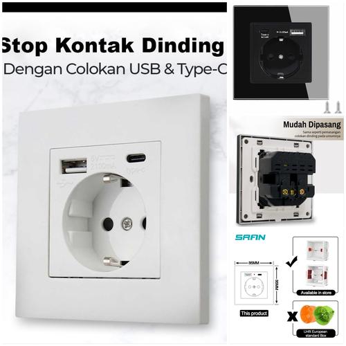 Promo Stop kontak Dinding USB Type-C Square Wall Socket - Putih ...