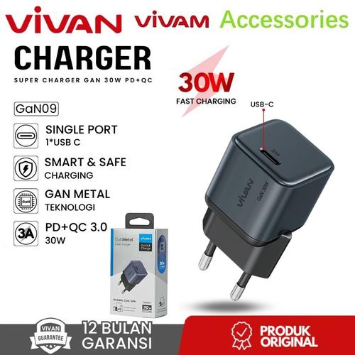 Jual Vivan GaN09 Adapter Charger Port USB-C 30W Super Charger GaNMetal ...