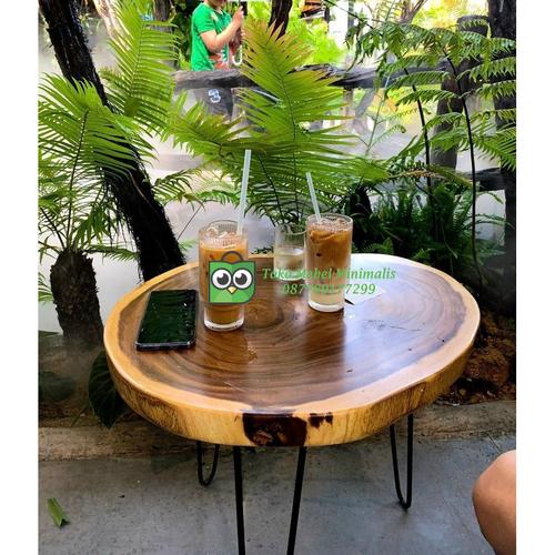 Jual Meja Cafe Bulat Meja Kayu Trembesi Utuh Kaki Besi Hitam Minimalis ...