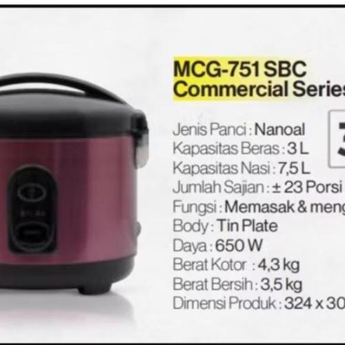 Jual Rice Cooker Miyako MCM 751 SBC Magic Com Miyako Jumbo 3 Liter MCM-751 SBC - Kota Bandung ...