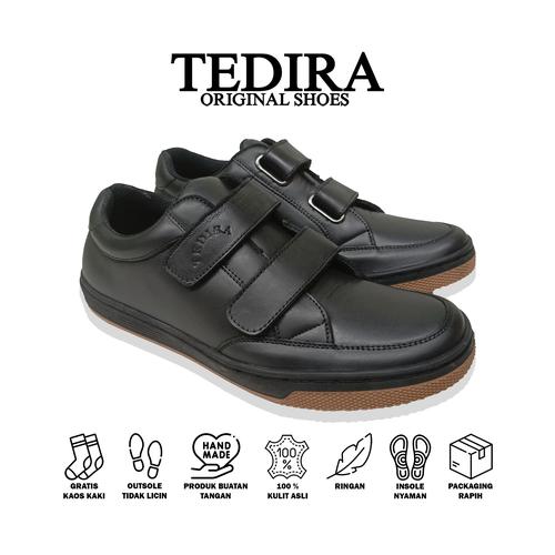 Promo Sepatu Sneakers Velcro Tedira Full Kulit Asli Hitam TDR05 Pria ...