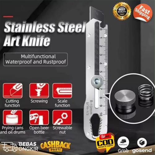 Promo Pisau Cutter Stainless Besi 9in1 Cutter Stainless Pemotong Kertas Tajam Anti Karat ...