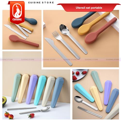 Jual Sendok Garpu Set Stainless Alat makan SUS 304 dengan silikon case ...